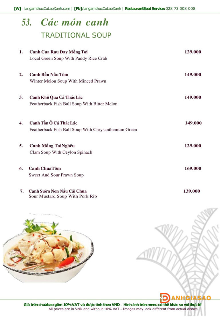 Khám phá sự đa dạng trong menu Cù Lao Xanh quận 7