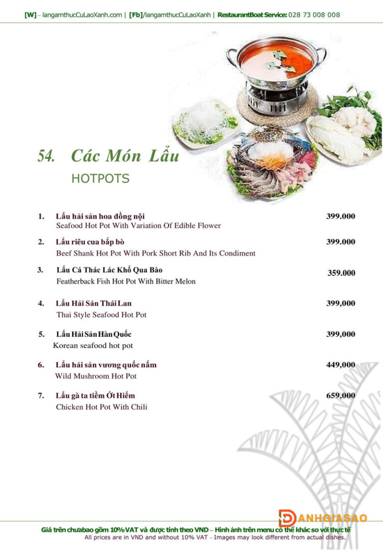 Khám phá sự đa dạng trong menu Cù Lao Xanh quận 7