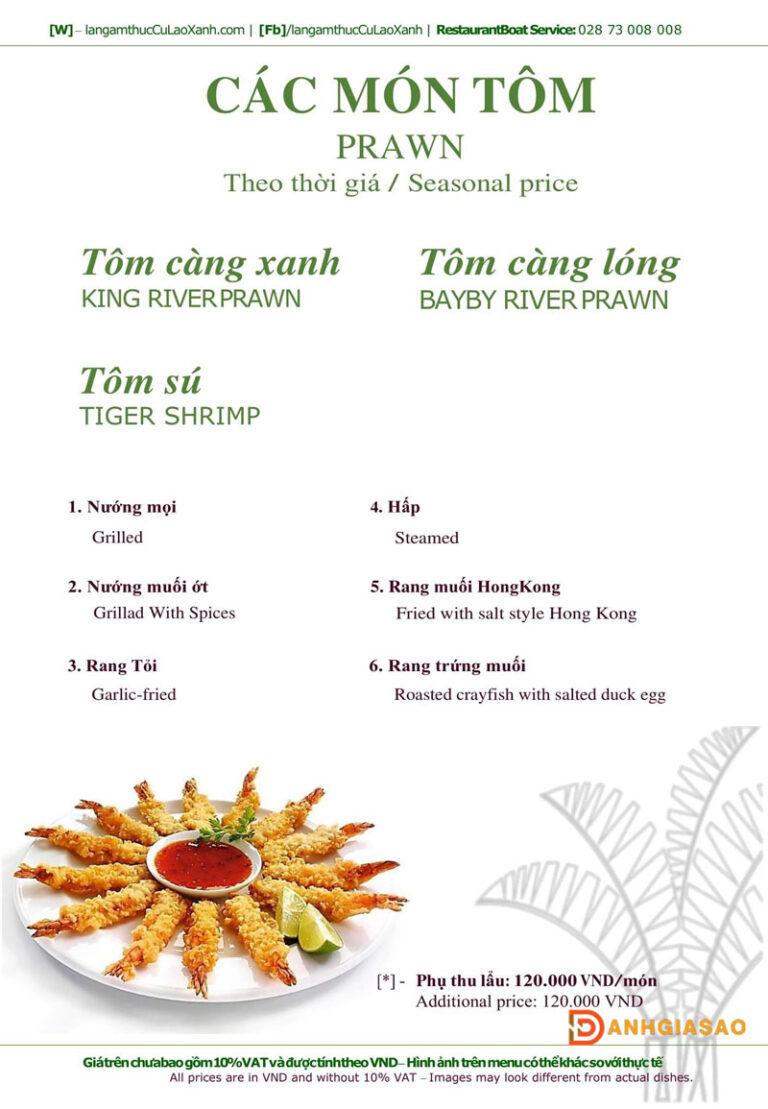 Khám phá sự đa dạng trong menu Cù Lao Xanh quận 7