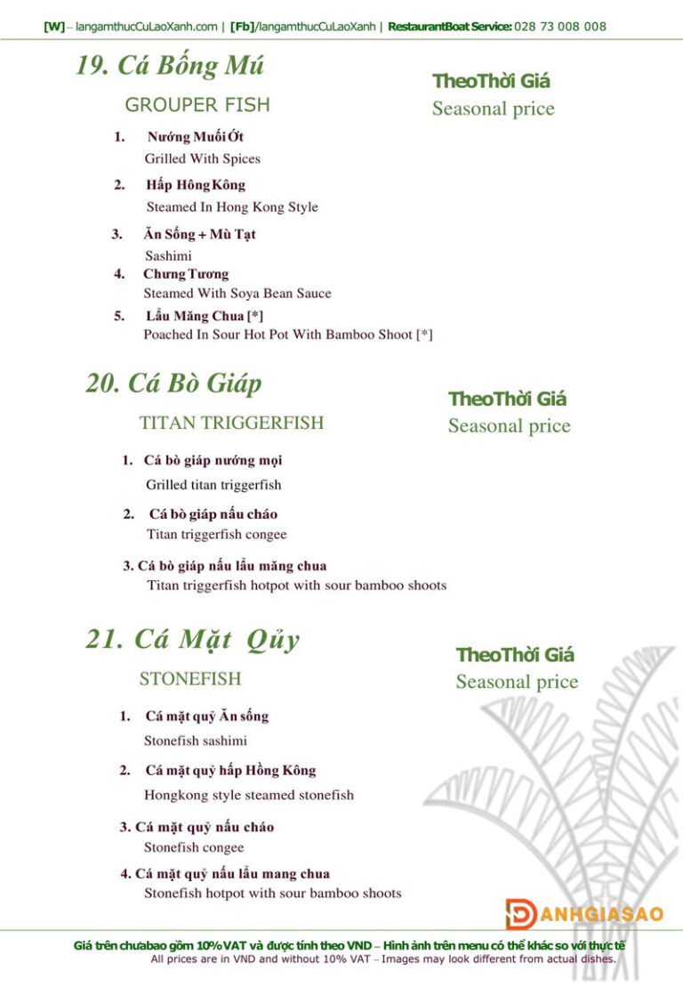 Khám phá sự đa dạng trong menu Cù Lao Xanh quận 7