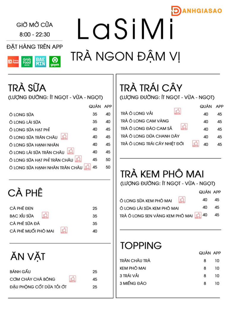 Menu Trà Sữa Ô Long LaSiMi - Trà ngon đậm vị siêu nổi tiếng