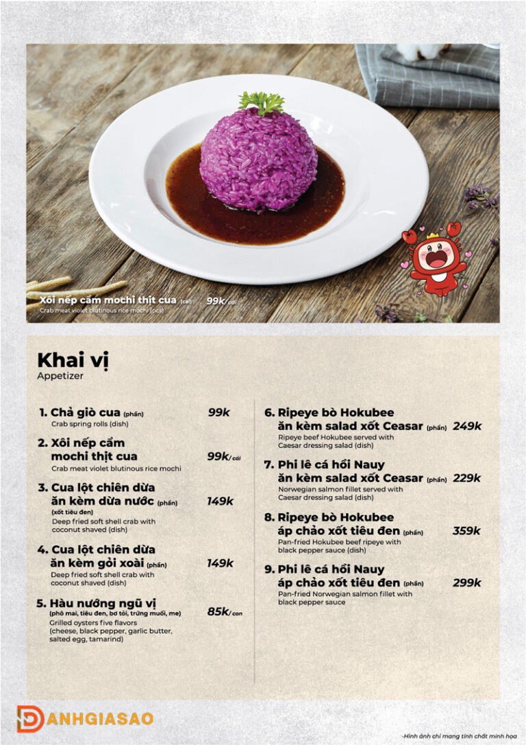 Menu nhà hàng Vua Cua - Đại tiệc buffet cua và hải sản cao cấp