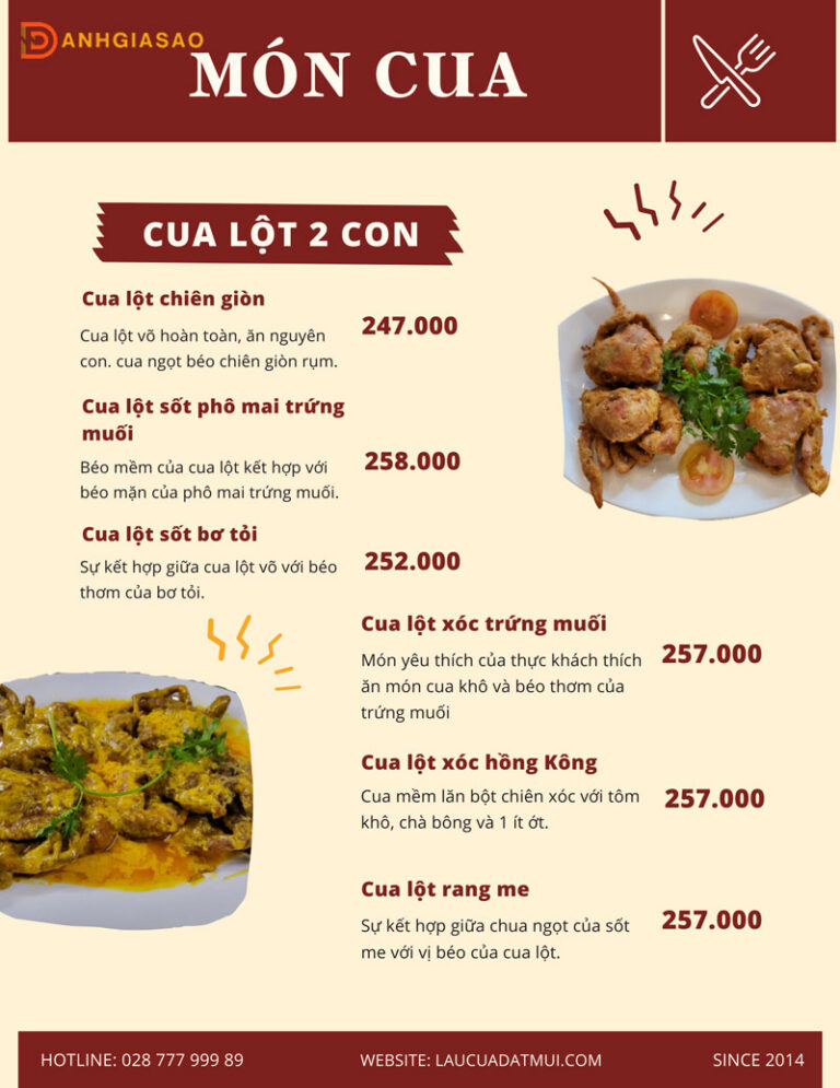 Lẩu Cua Đất Mũi menu - Thưởng thức bữa tiệc món cua hấp dẫn